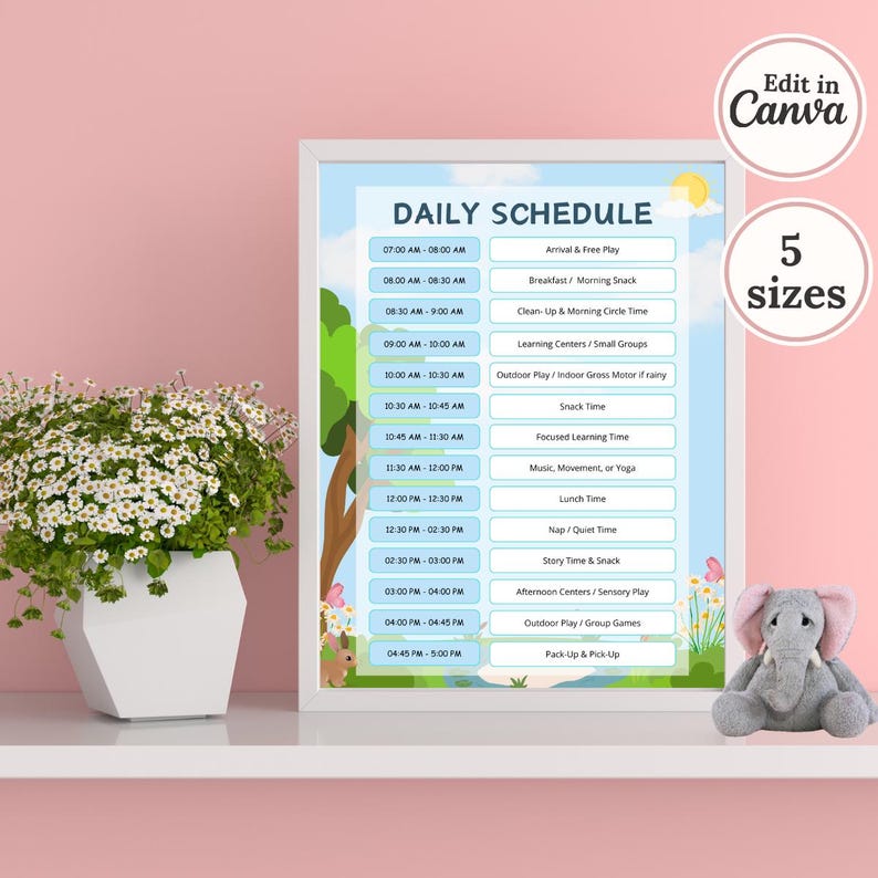 Spring Daycare Daily Schedule: Editable Canva Printable (5 Sizes) - Etsy