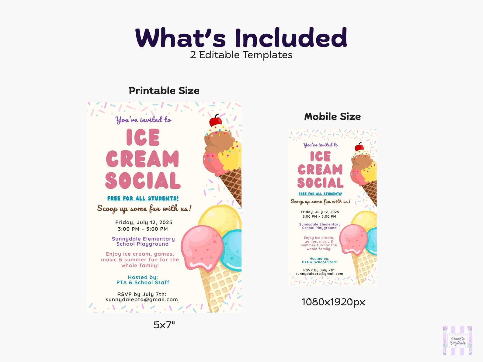 Editable Ice Cream Social Party Invitation Canva Template Summer School ...