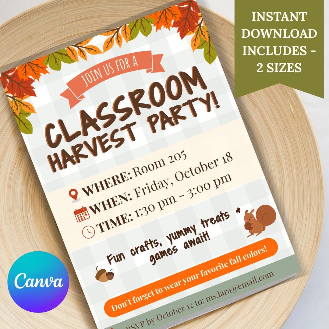 Editable Fall Classroom Party Invitation | Pumpkin / Harvest Party ...