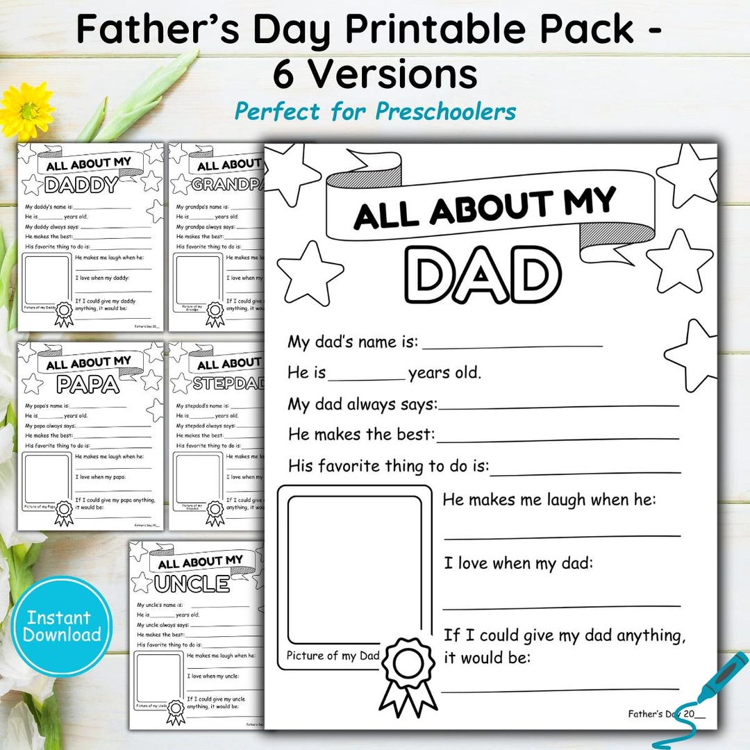 All About My Dad – Father's Day Printable Gift for Kids (6 Versions ...