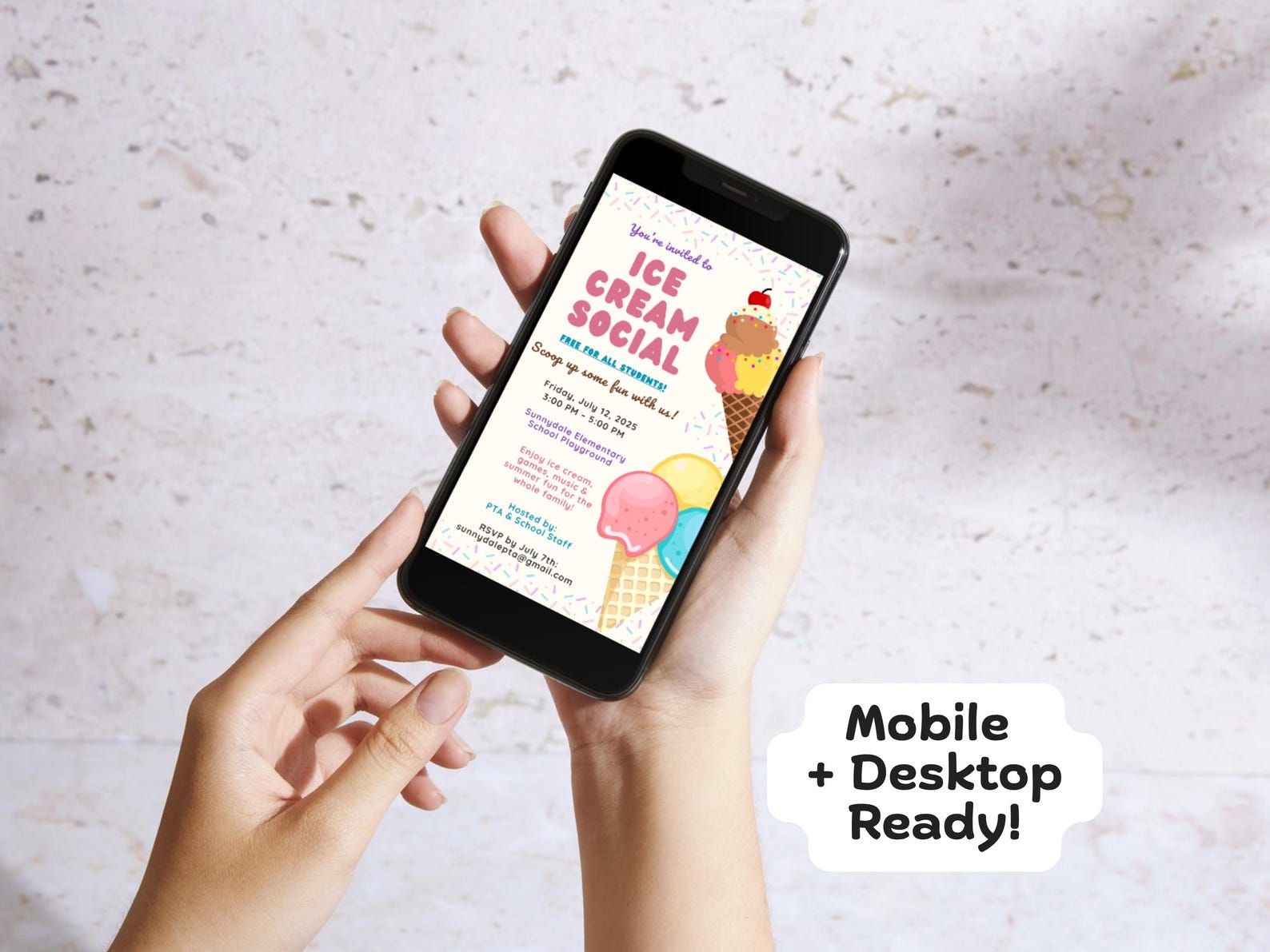 Editable Ice Cream Social Party Invitation Canva Template Summer School ...