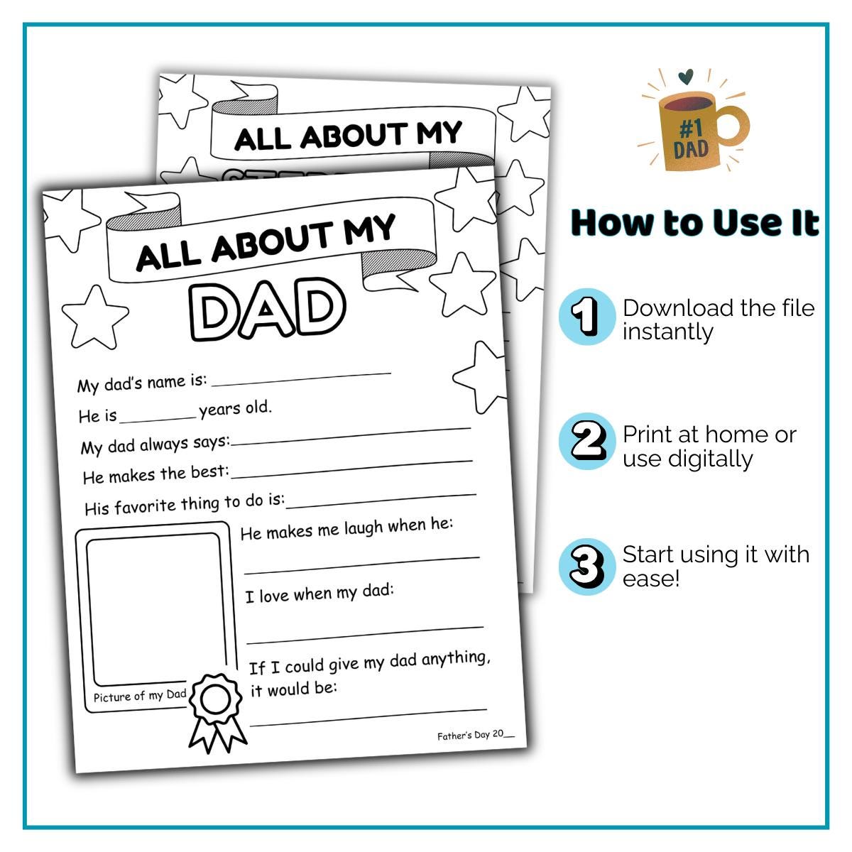 All About My Dad Printable | Father's Day Printable – Kids ...