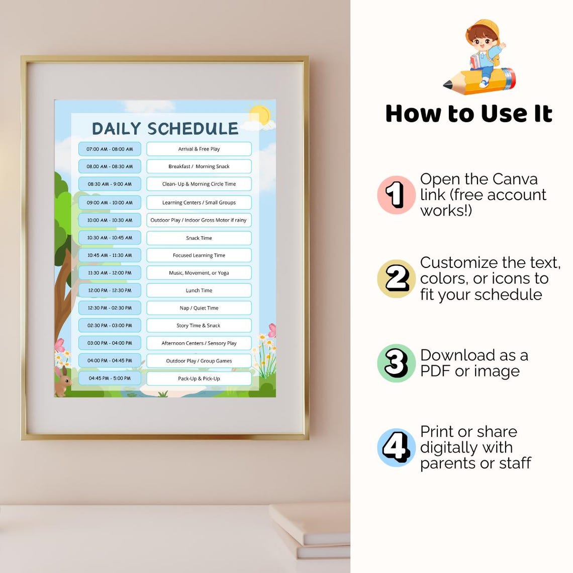 Spring Daycare Daily Schedule: Editable Canva Printable (5 Sizes) - Etsy