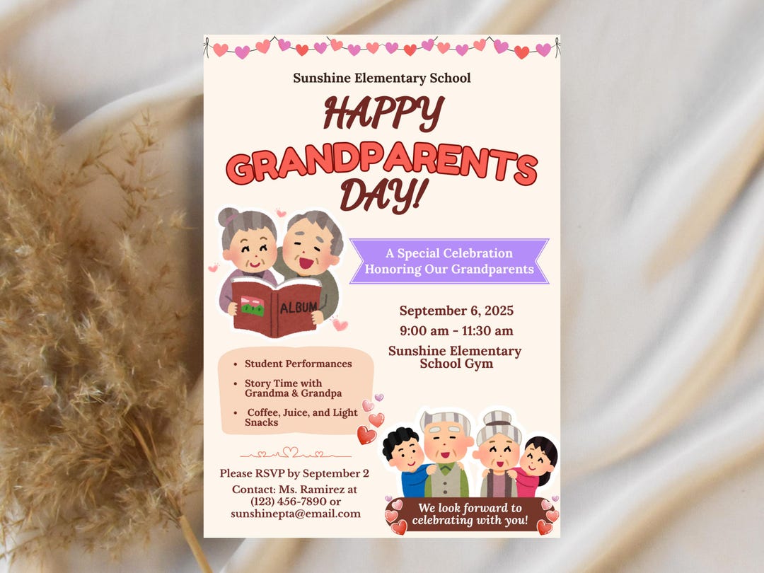Editable Grandparents Day Invitation Template School Classroom Event ...