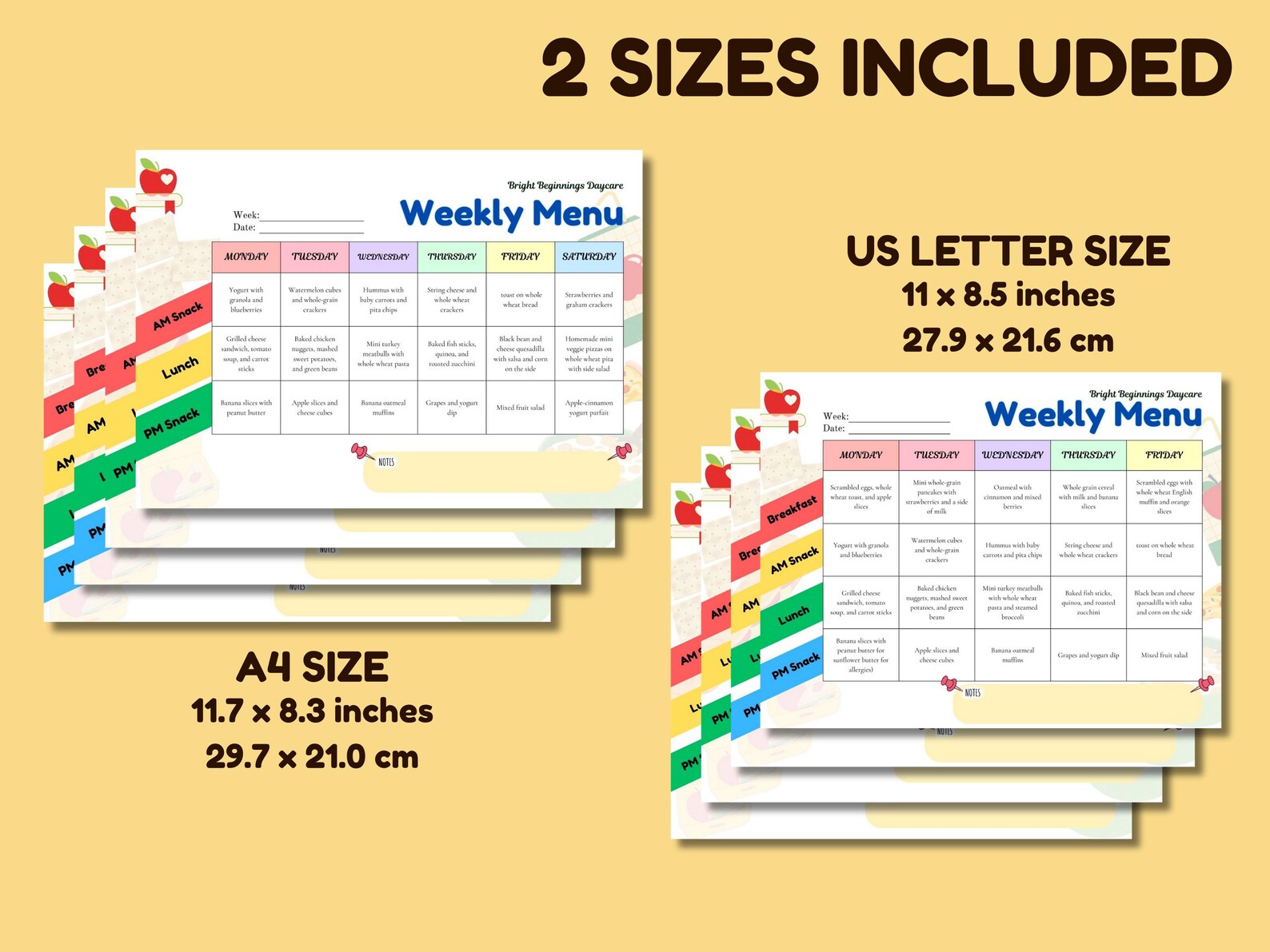 Editable Daycare Weekly Menu Template | Cute and Printable Meal Planner ...
