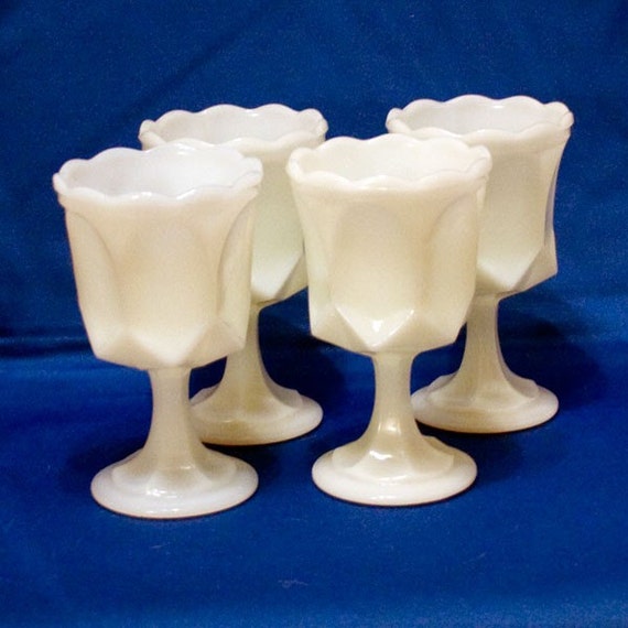 Items similar to White Milk Glass Goblets on Etsy