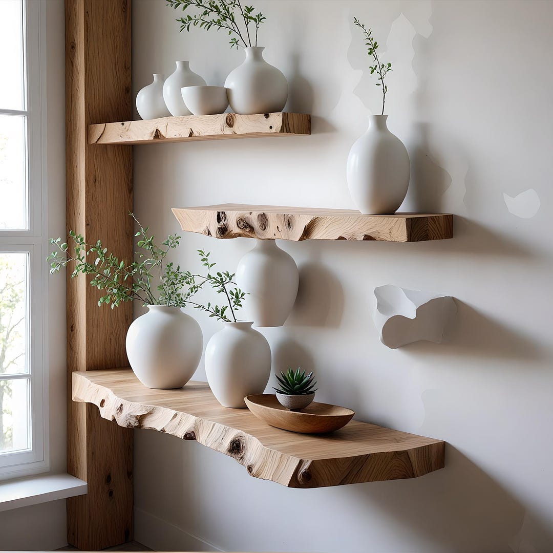 Rustic Floating Shelves Living Edge Floating Shelves Wall Floating ...