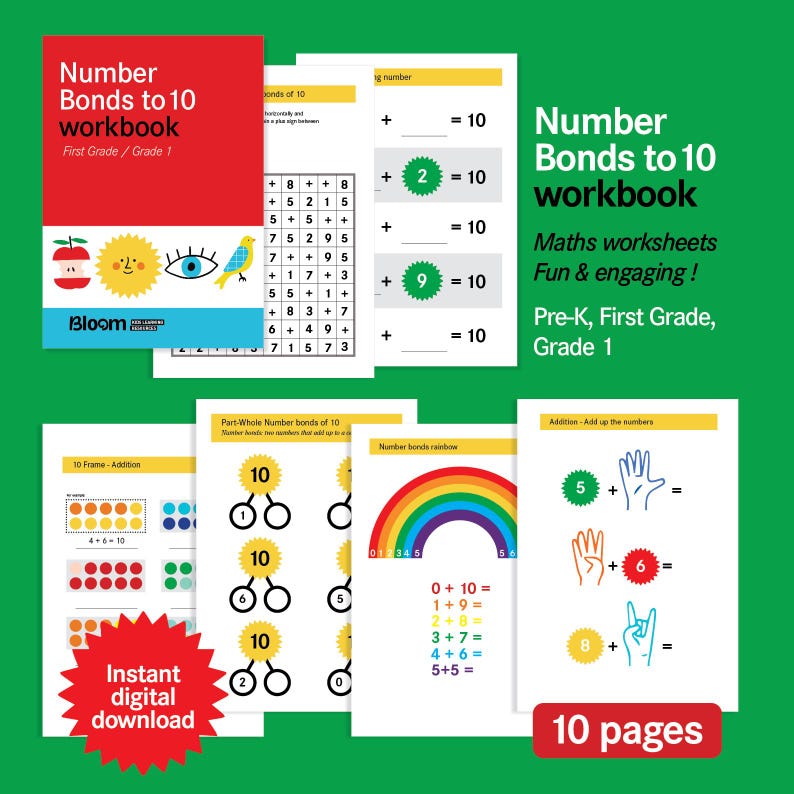 First Grade Number Bonds to 10 Math Activity Worksheet - Printable ...