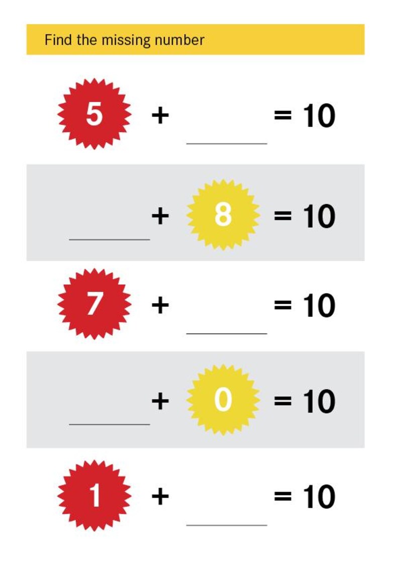 First Grade Number Bonds to 10 Math Activity Worksheet - Printable ...