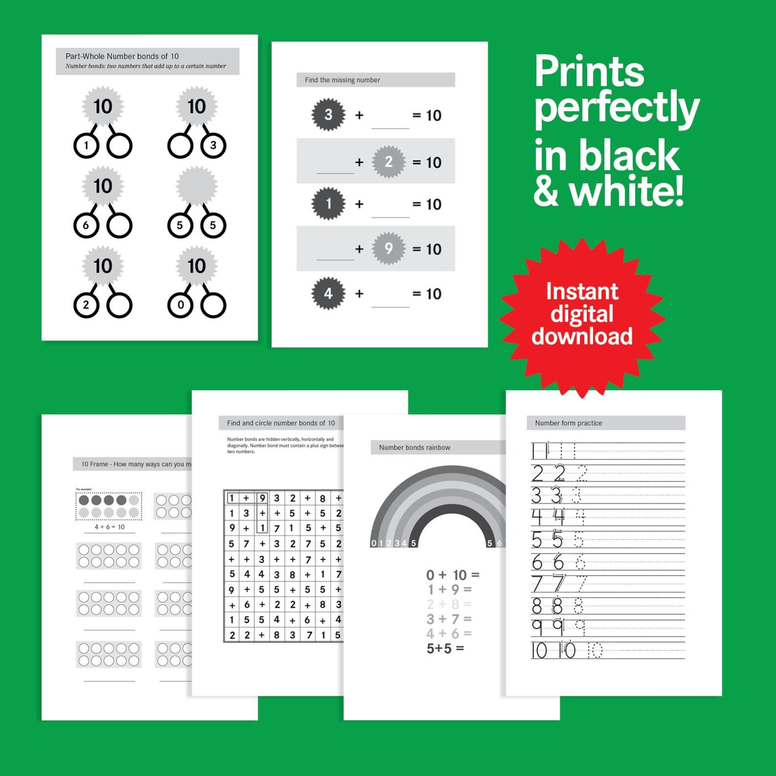 First Grade Number Bonds to 10 Math Activity Worksheet - Printable ...