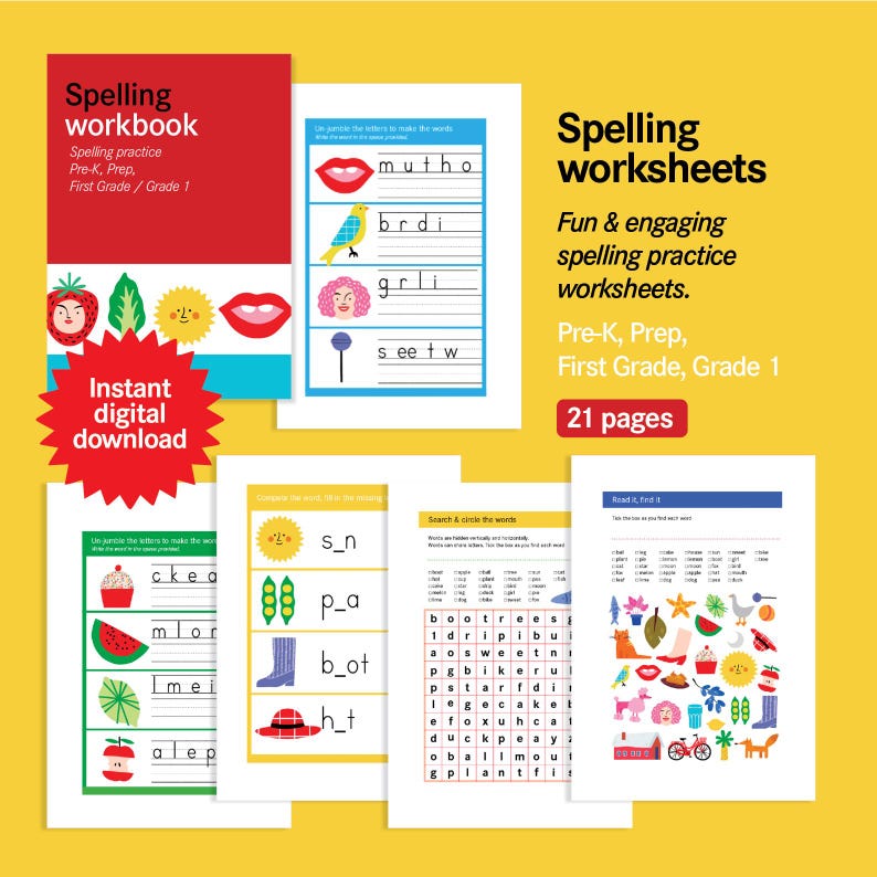 First Grade Spelling Worksheet - Printable - Learn to Spell - Writing ...