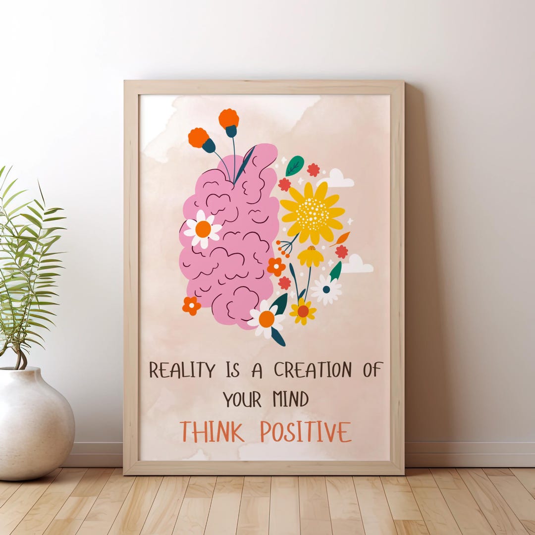 Flowery Brain Art~think Positive Poster~printable Wall Art~affirmation ...