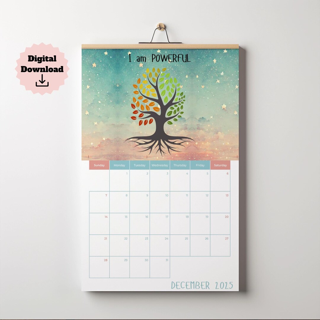 December 2025 Calendar, Positive Affirmation Tree of Life (digital ...