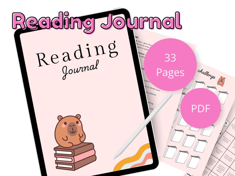 Kawaii Capybara Reading Journal | Digital Reading Journal With Book ...