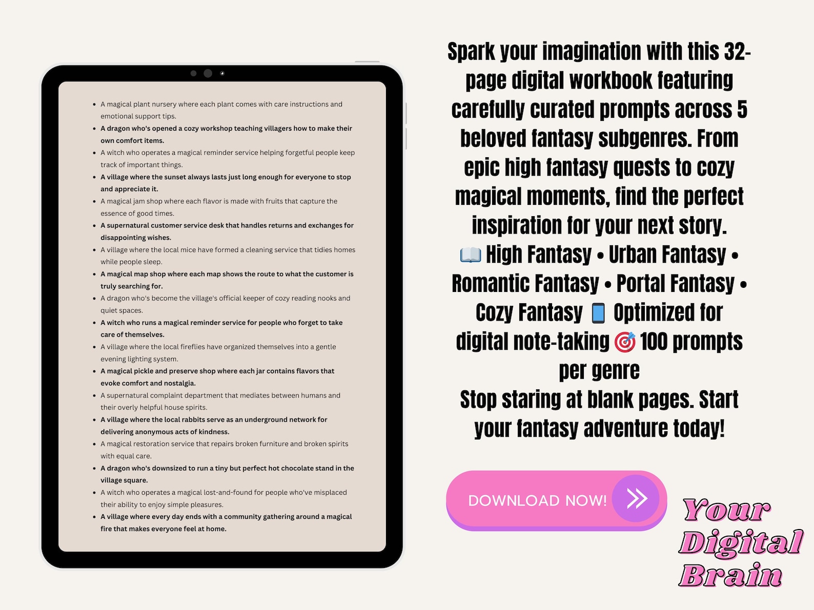 500 Fantasy Writing Prompts: Creative Writing Workbook (instant PDF ...