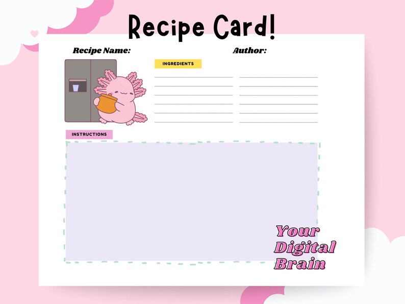 Kawaii Axolotl Meal Planner Bundle: Weekly Prep, Grocery List (digital ...
