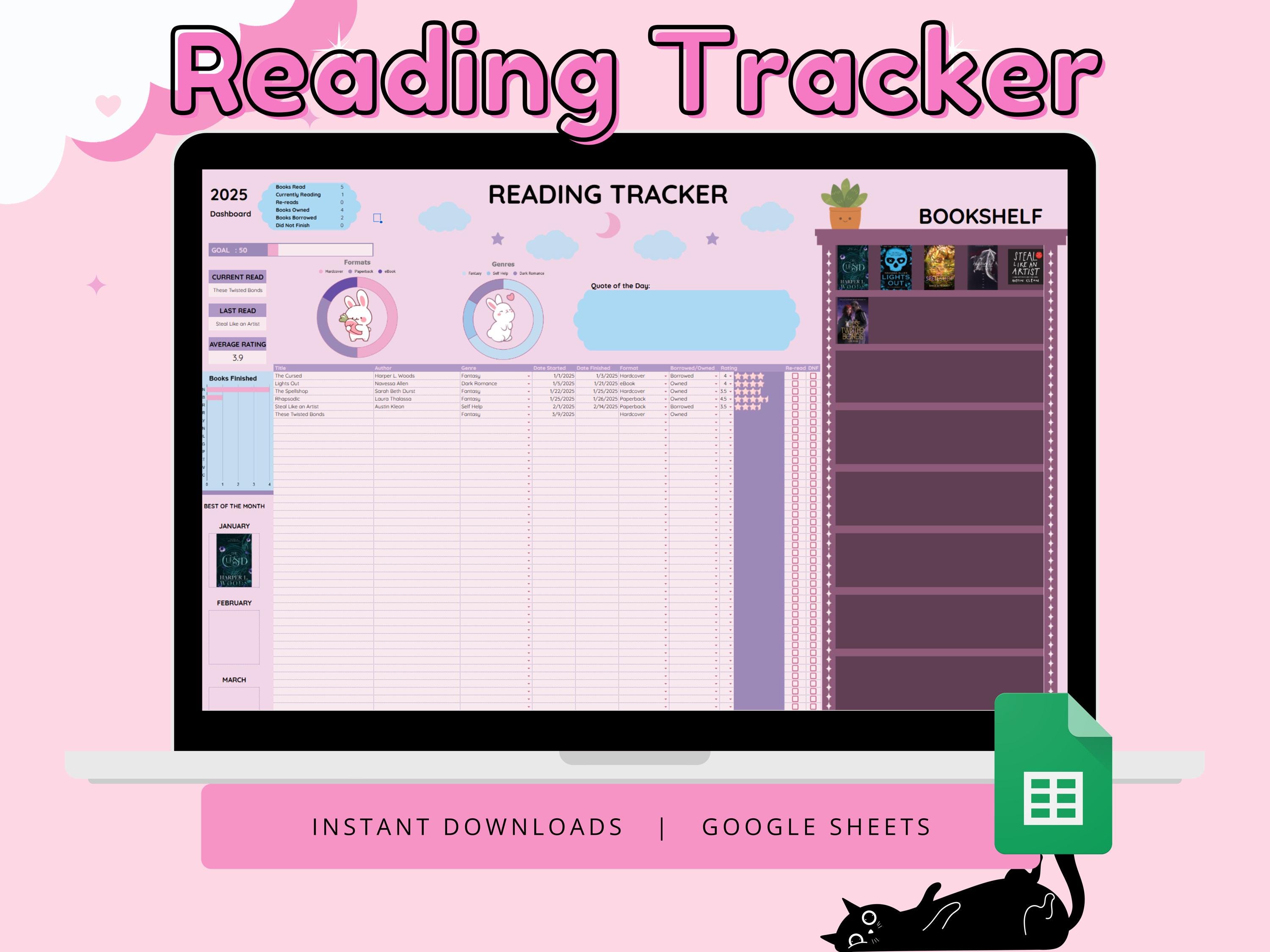 Reading Tracker + Dashboard | Digital Book Tracker | Google Sheets ...