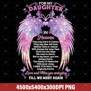 Memorial PNG Design for Daughter in Heaven – Angel Wings and Heart ...