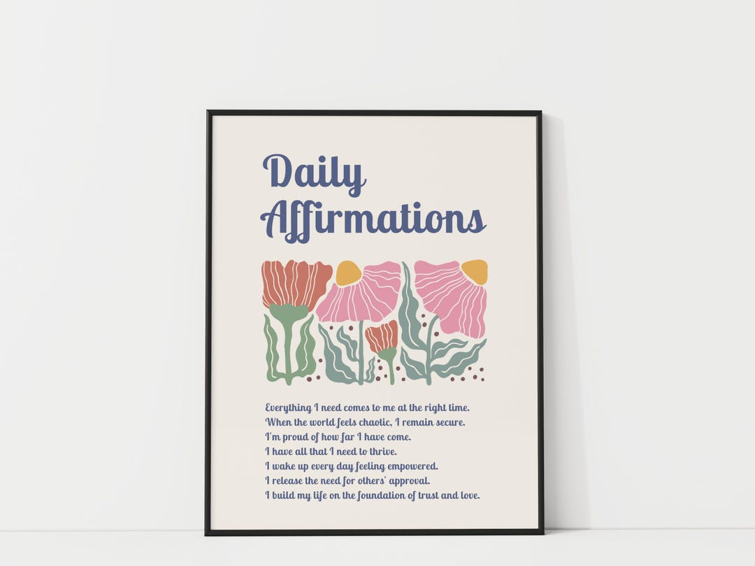Positive Affirmation Poster Boho Abstract Flowers Printable Wall Art ...