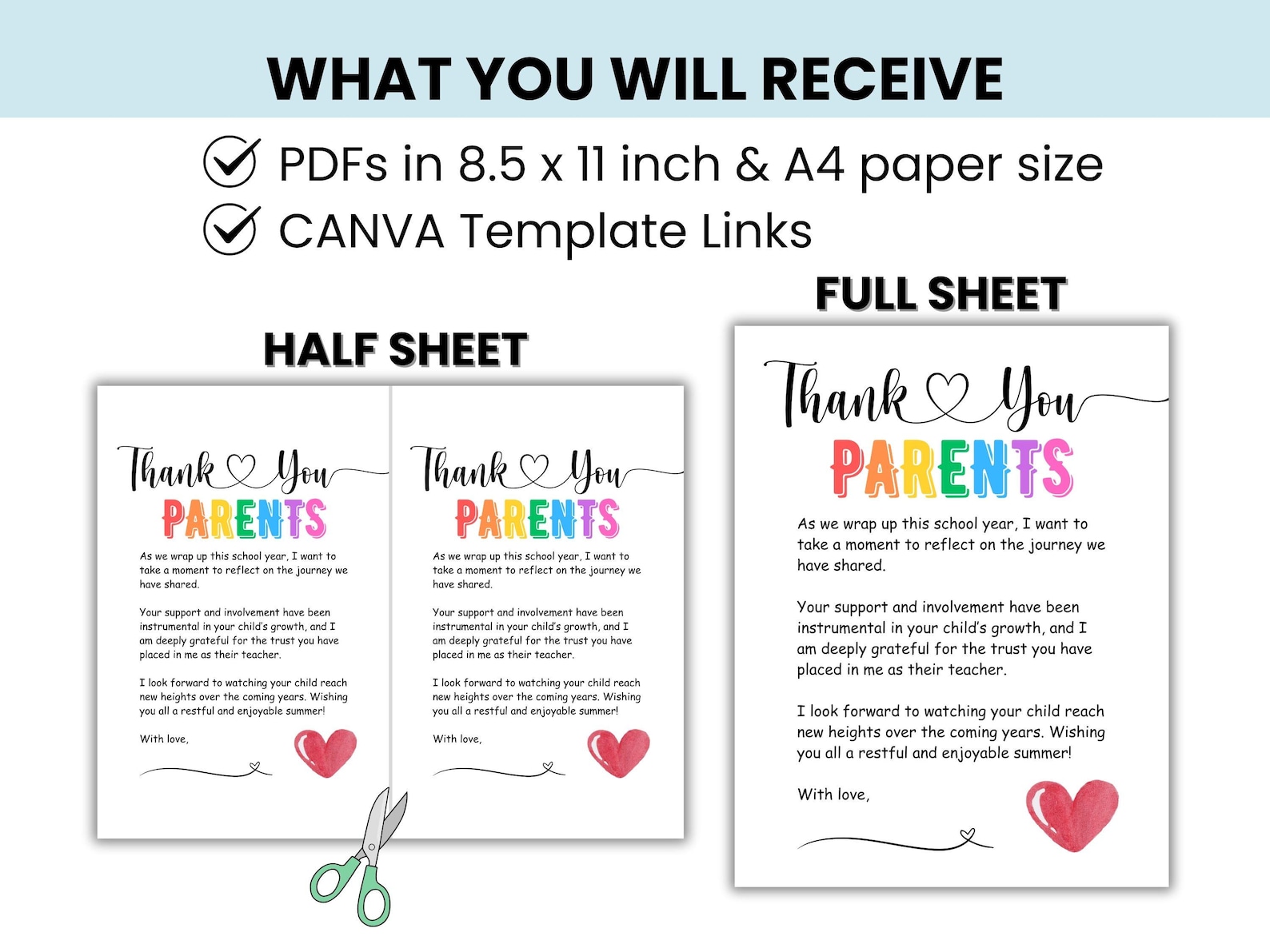 Teacher Thank You Letter to Parents, End of Year Gift (PDF and Canva ...