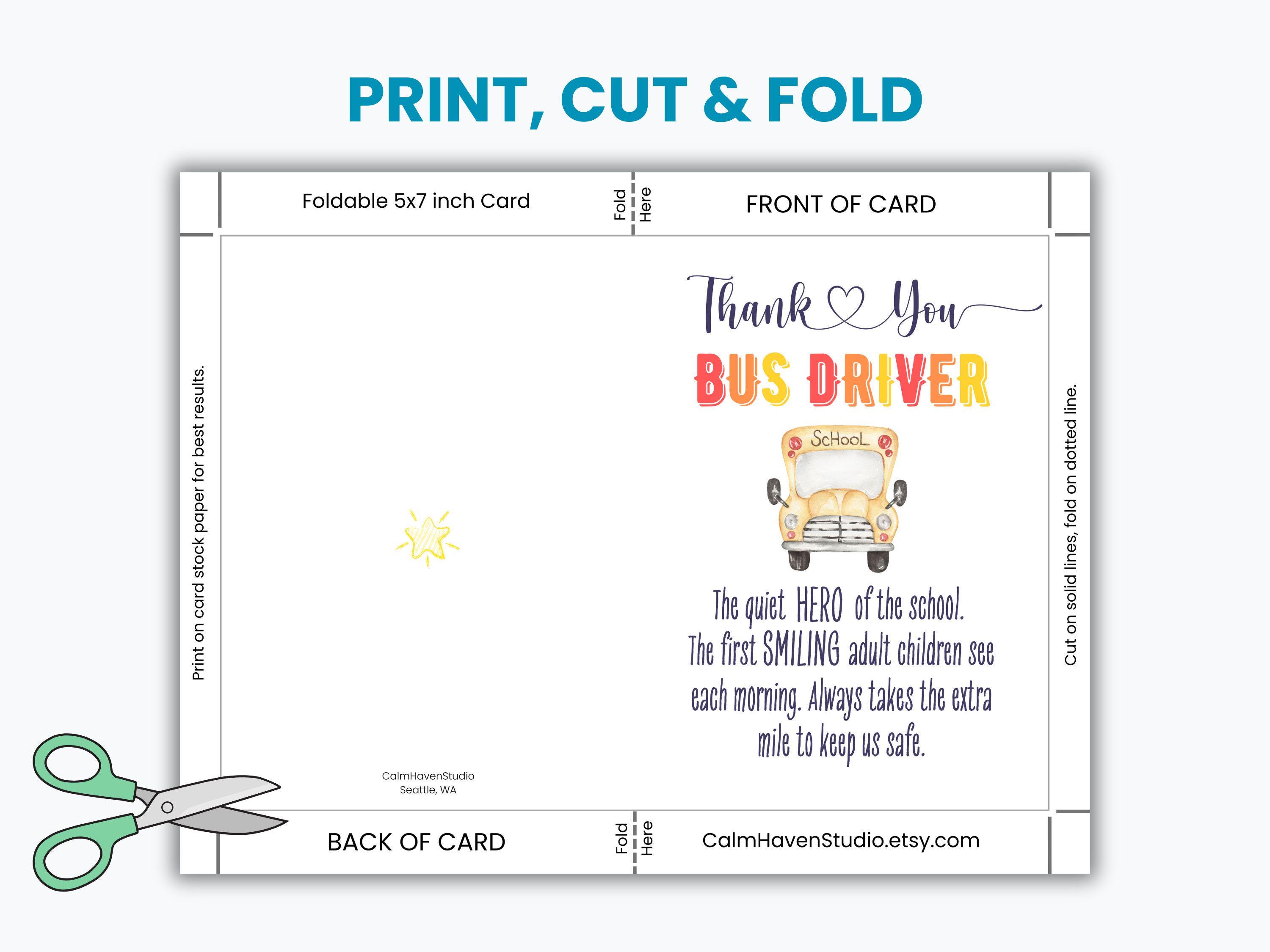 Bus Driver Thank You Note, Printable Digital Download Bus Driver Thank ...