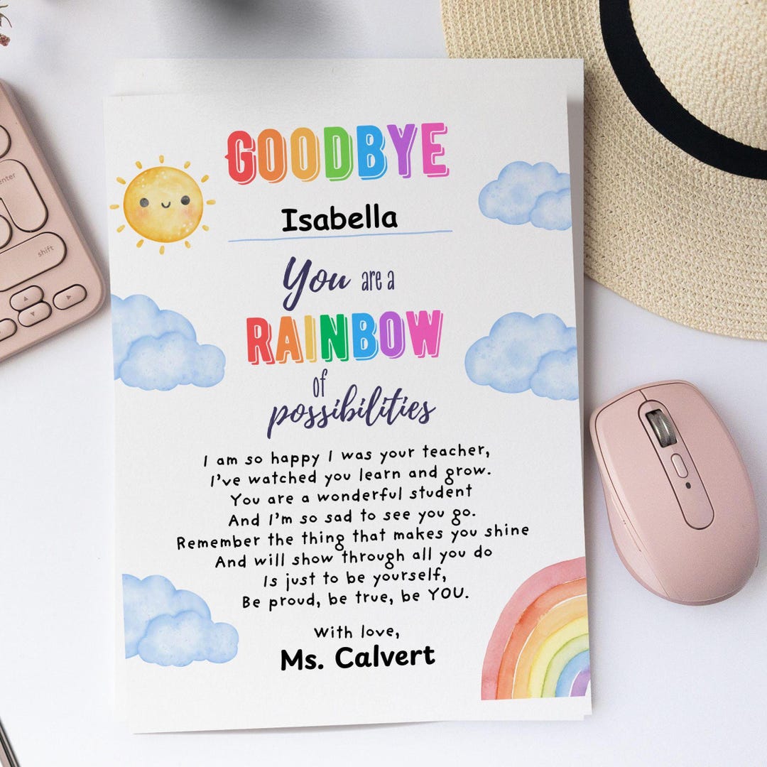 Teacher End of Year Poem for Student, End of Year Letter for Last Day ...