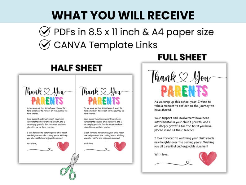 Thank You to Parents From Teacher, Parent Thank You Letter for End of ...