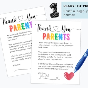 Teacher Thank You Letter to Parents, End of Year Gift (PDF and Canva ...