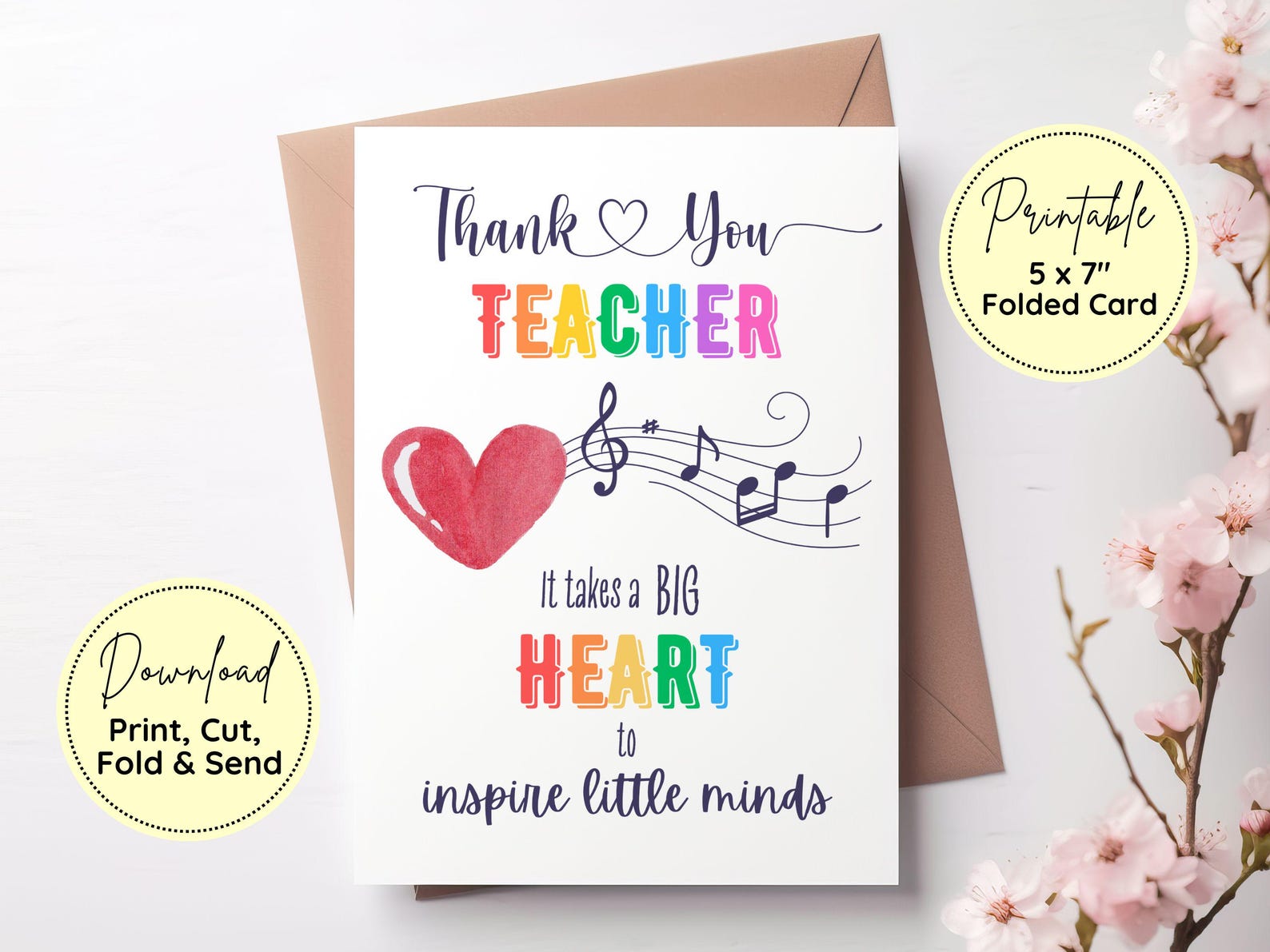 Thank You Card for Piano Teacher, Music Teacher Thank You Card With ...