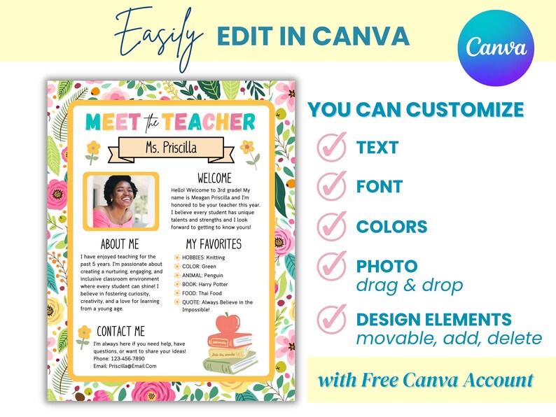 CANVA Meet the Teacher Template Boho, Editable Meet the Teacher Night ...