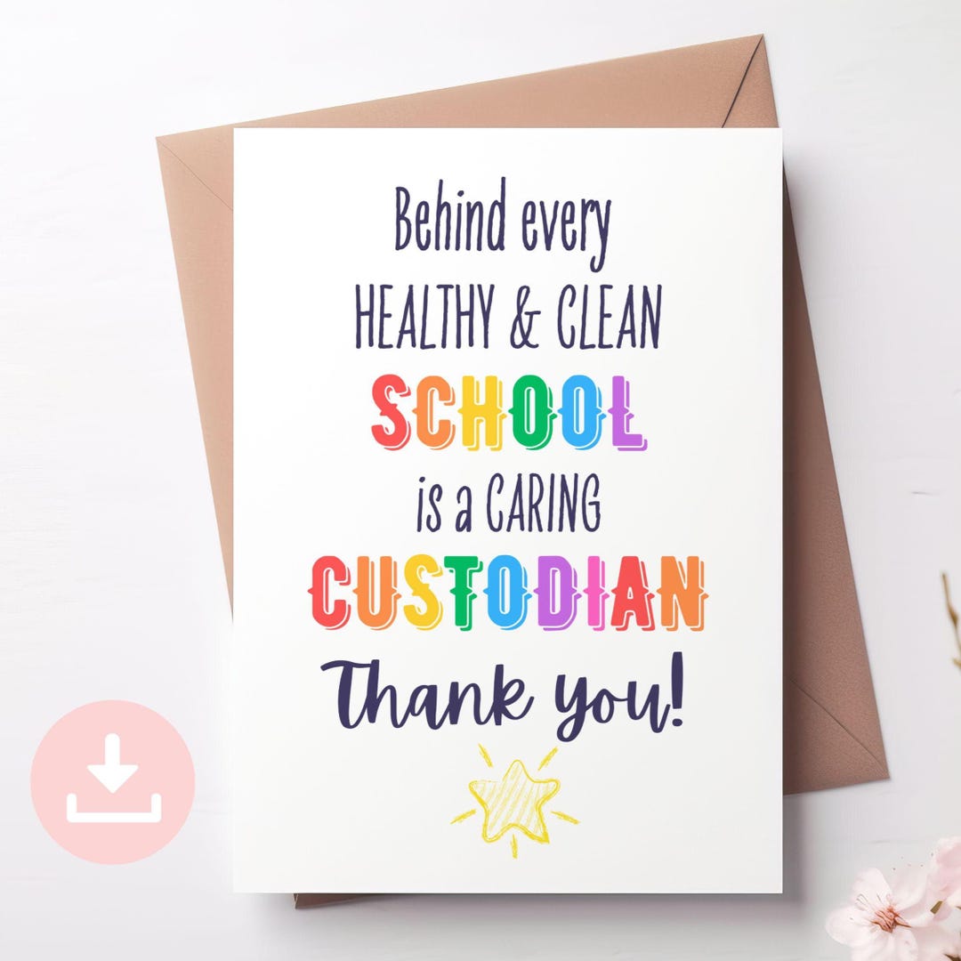 Printable School Custodian Thank You Card, School Staff Appreciation ...