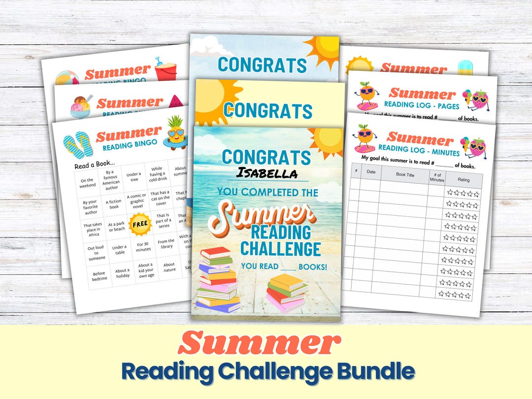 Kids Summer Reading Challenge Sheets: Bingo, Reading Challenge Charts ...