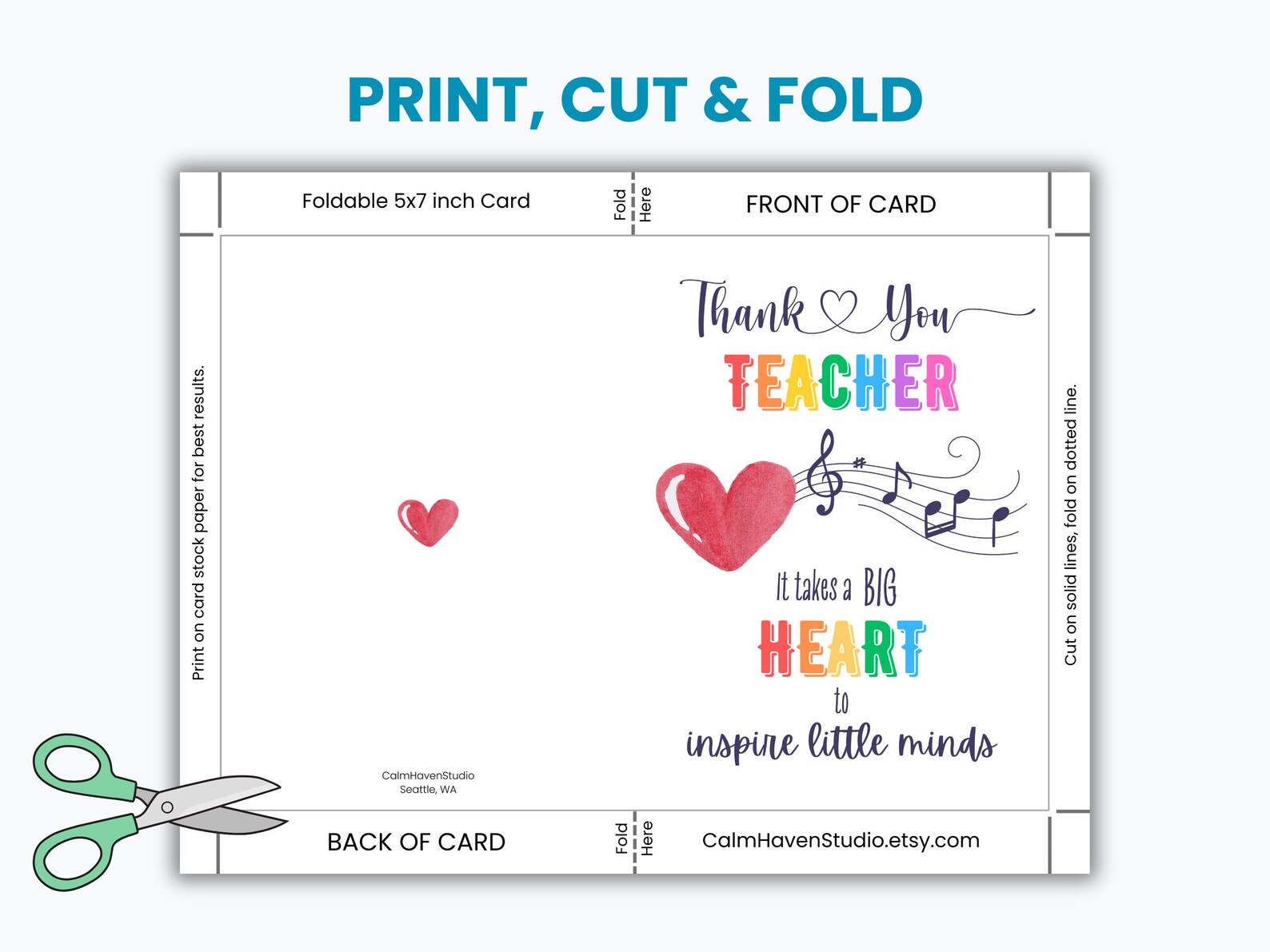 Printable Music Teacher Thank You Card, Music Note Thank You Card for ...