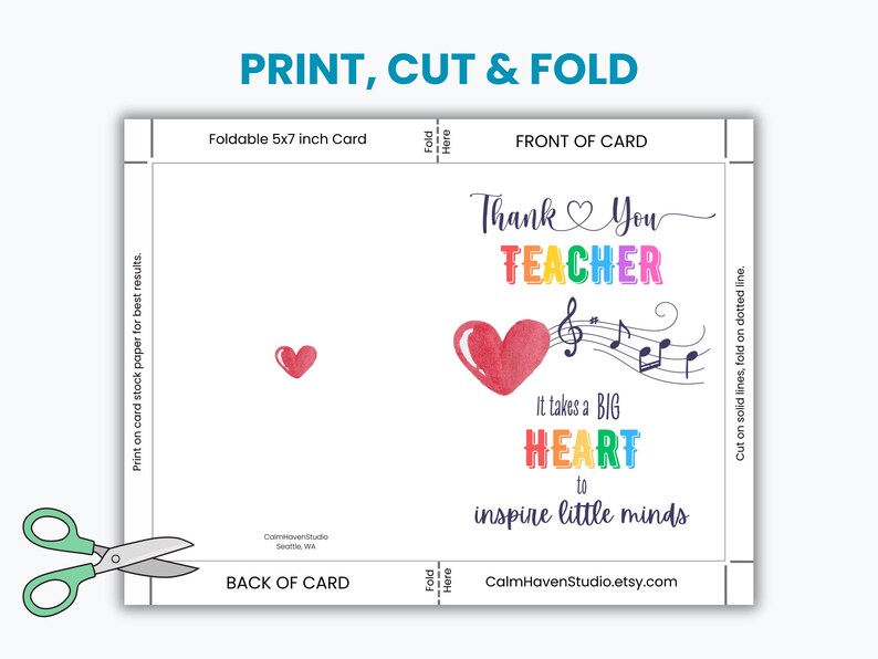 Thank You Card for Piano Teacher, Music Teacher Thank You Card With ...
