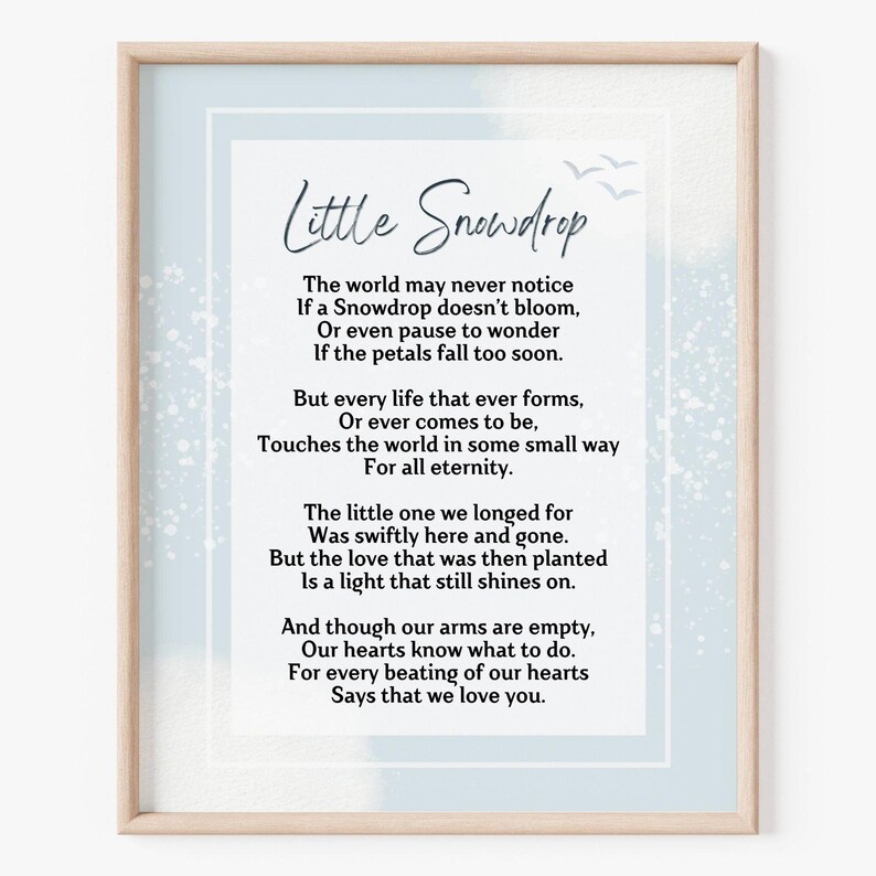 Little Snowdrop Memorial Poem: Infant Loss Remembrance Art (digital ...