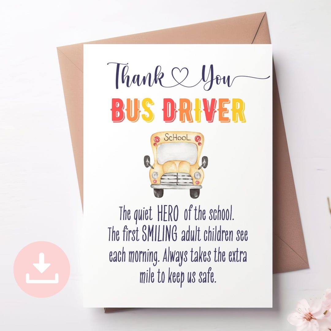 Bus Driver Thank You Note, Printable Digital Download Bus Driver Thank ...