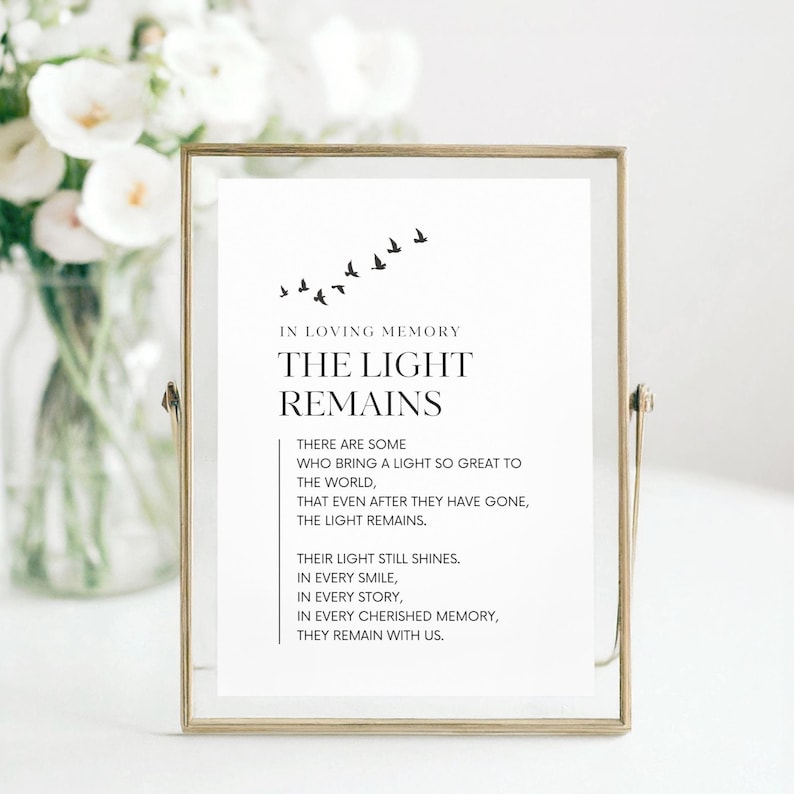 The Light Remains Printable, Funeral Memory Table Sign, Poem for Dad's ...