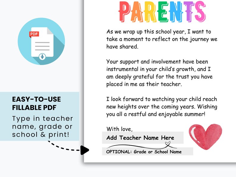 End of Year Teacher Letter Bundle, Parent Thank You, Student Poem ...