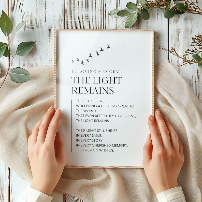Funeral Poem Print: the Light Remains Memorial Table Sign (digital ...