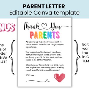 BUNDLE Parent Thank You Letter From Teacher & End of Year Poem to ...