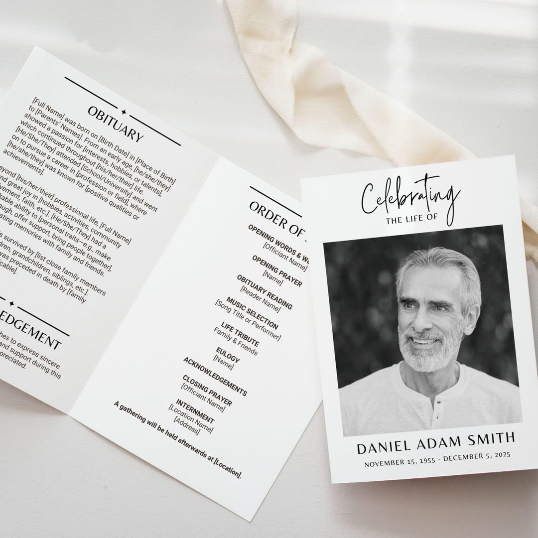 Editable Funeral Program Template With Pictures, Bi-fold Obituary ...