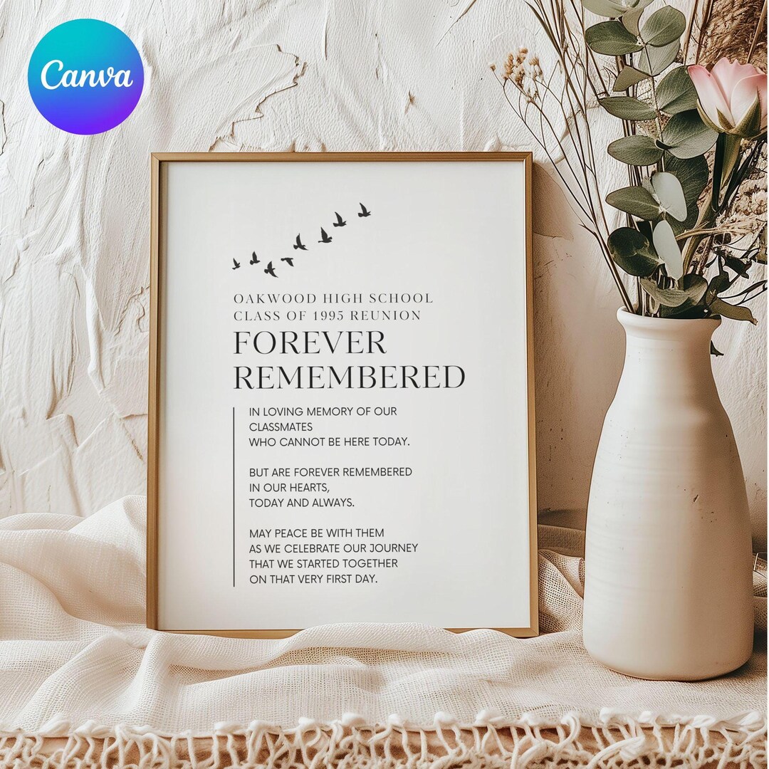 EDITABLE High School Class Reunion Memorial Sign, in Loving Memory of ...