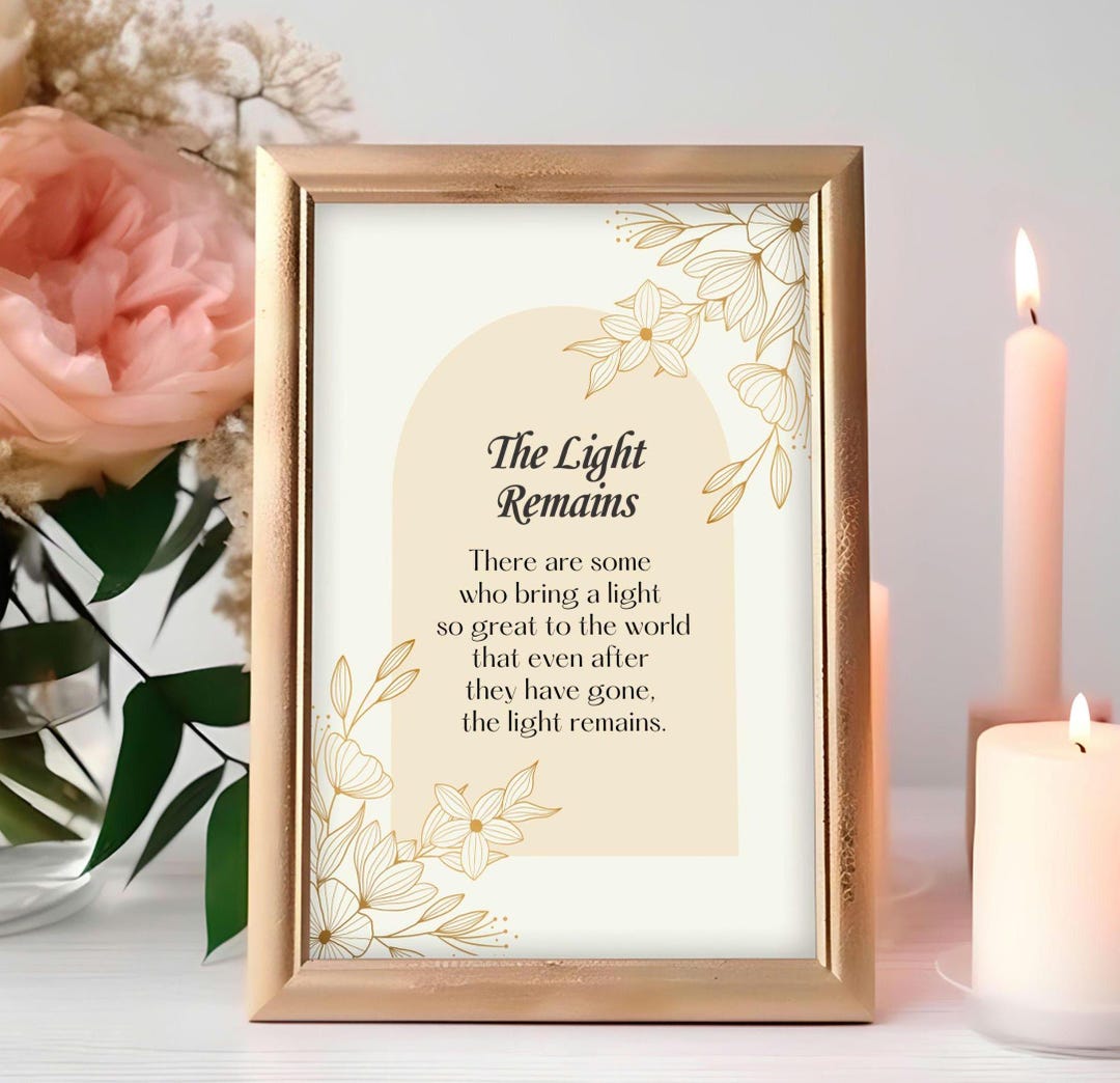 The Light Remains Funeral Poem for Mom, Dad, Friend - Funeral Poem Sign ...