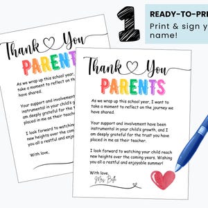 Thank You to Parents From Teacher, Parent Thank You Letter for End of ...