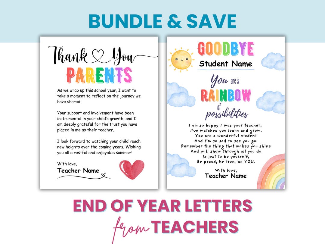 End of Year Teacher Letter Bundle, Parent Thank You, Student Poem ...