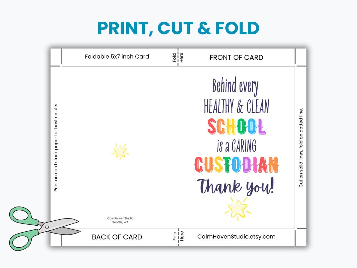 Printable School Custodian Thank You Card (PDF) - Etsy