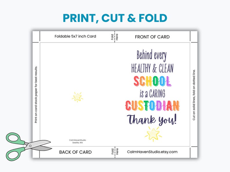 Printable School Custodian Thank You Card (PDF) - Etsy