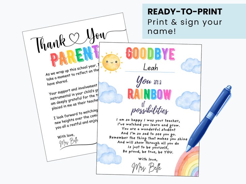 End of Year Teacher Letter Bundle, Parent Thank You, Student Poem ...
