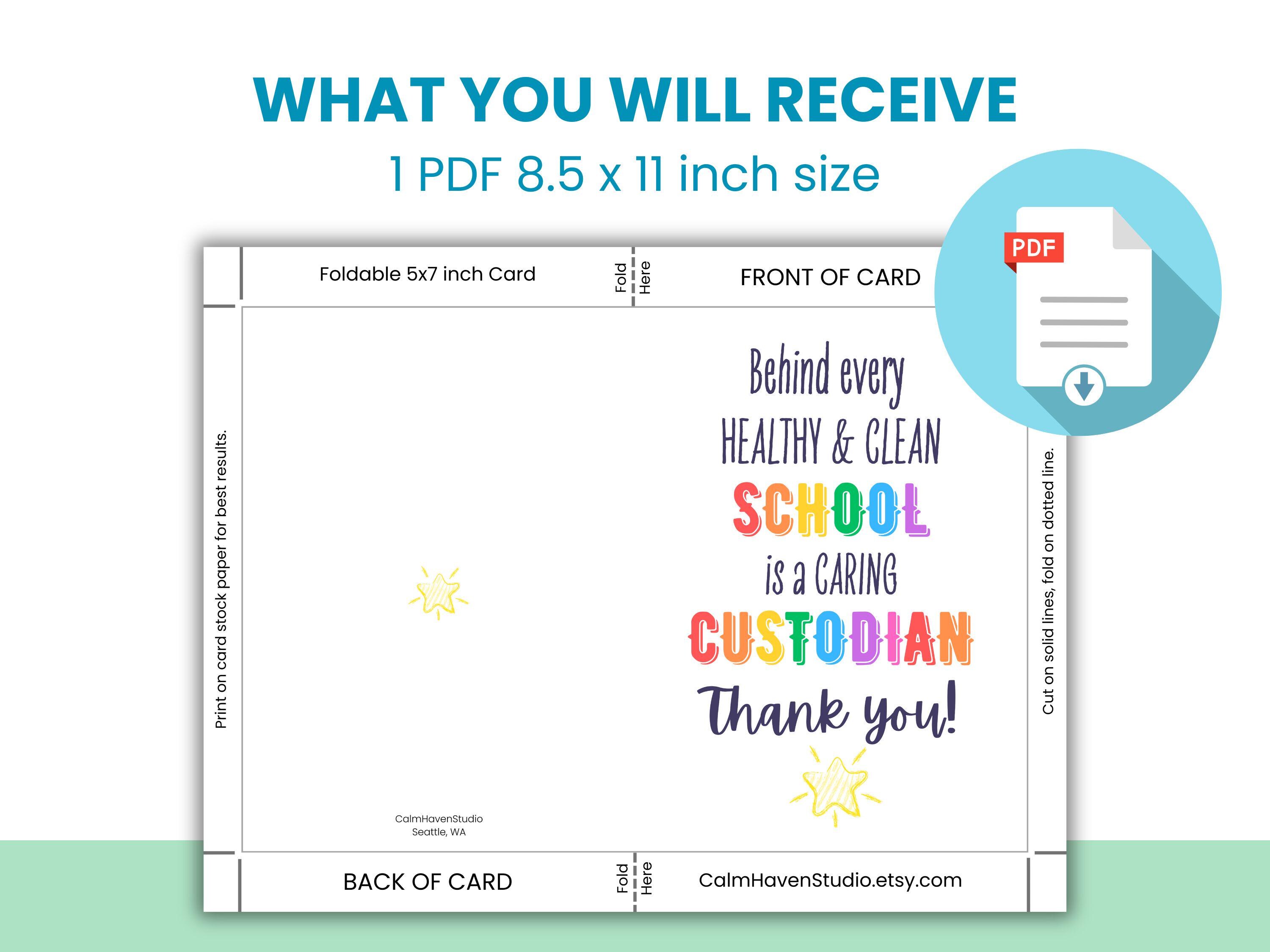 Printable School Custodian Thank You Card, School Staff Appreciation ...