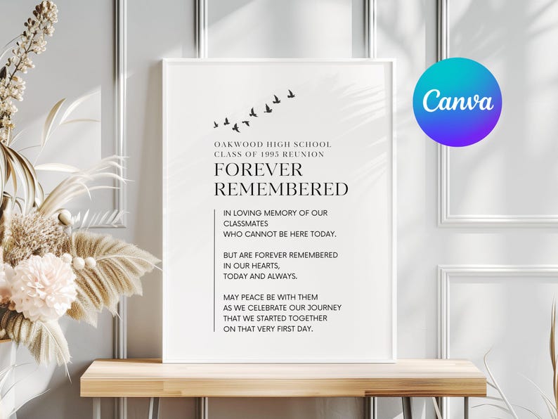 DIY Editable High Class Reunion Memorial Display Template: Personalized ...